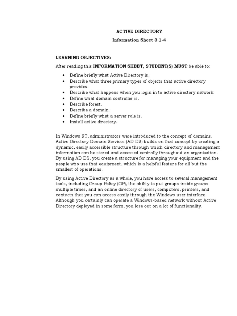 3.1-4 Installing Active Directory PDF | PDF | Active Directory | Domain Name System