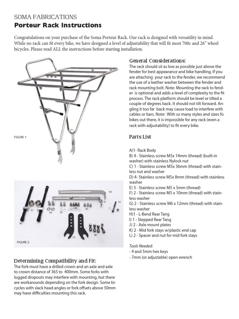 Soma Porteur Rack Instr DLX 2015 | PDF | Screw | Manufactured Goods
