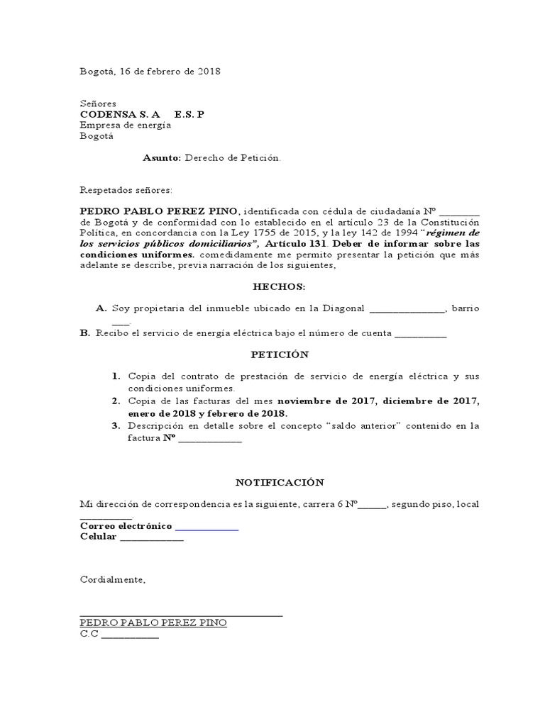 Derecho Peticion Codensa | PDF