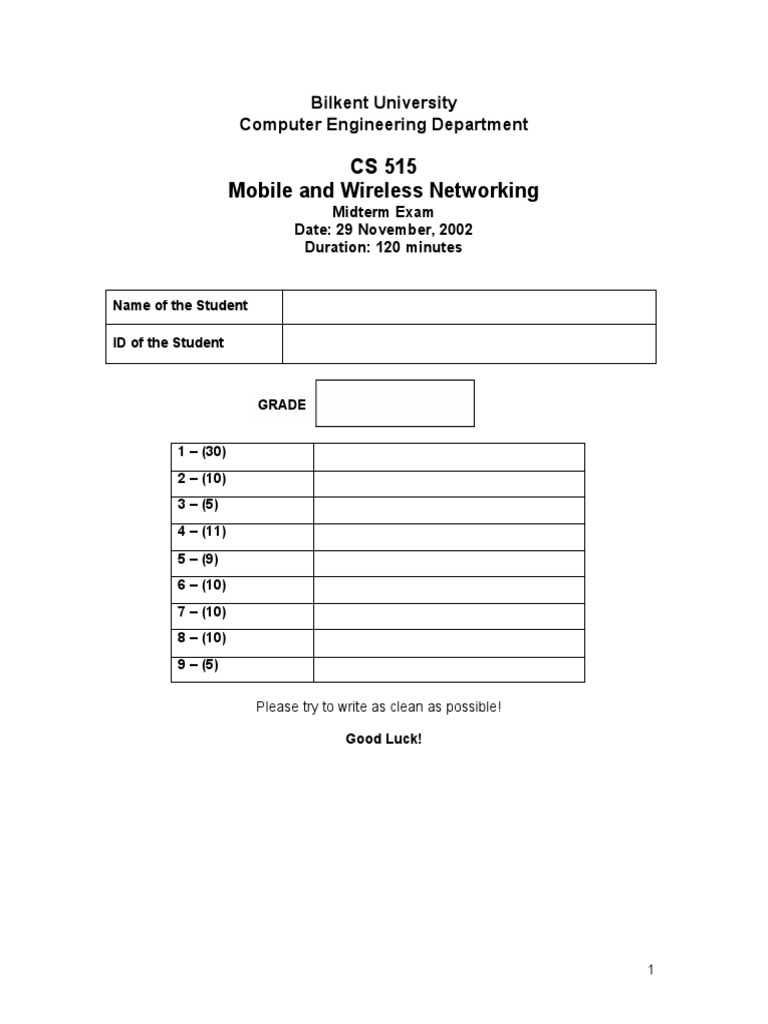 CS 515 Mobile and Wireless Networking: Bilkent University Computer Engineering Department | PDF ...