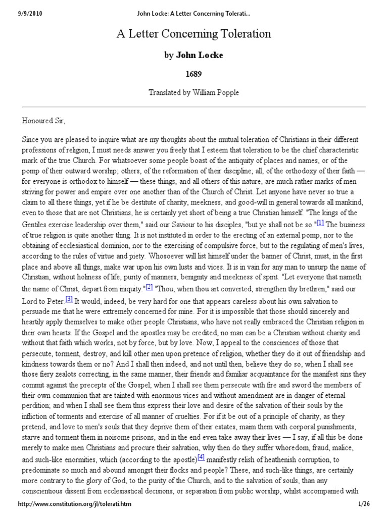 John Locke - A Letter Concerning Toleration | PDF | Christian Church ...