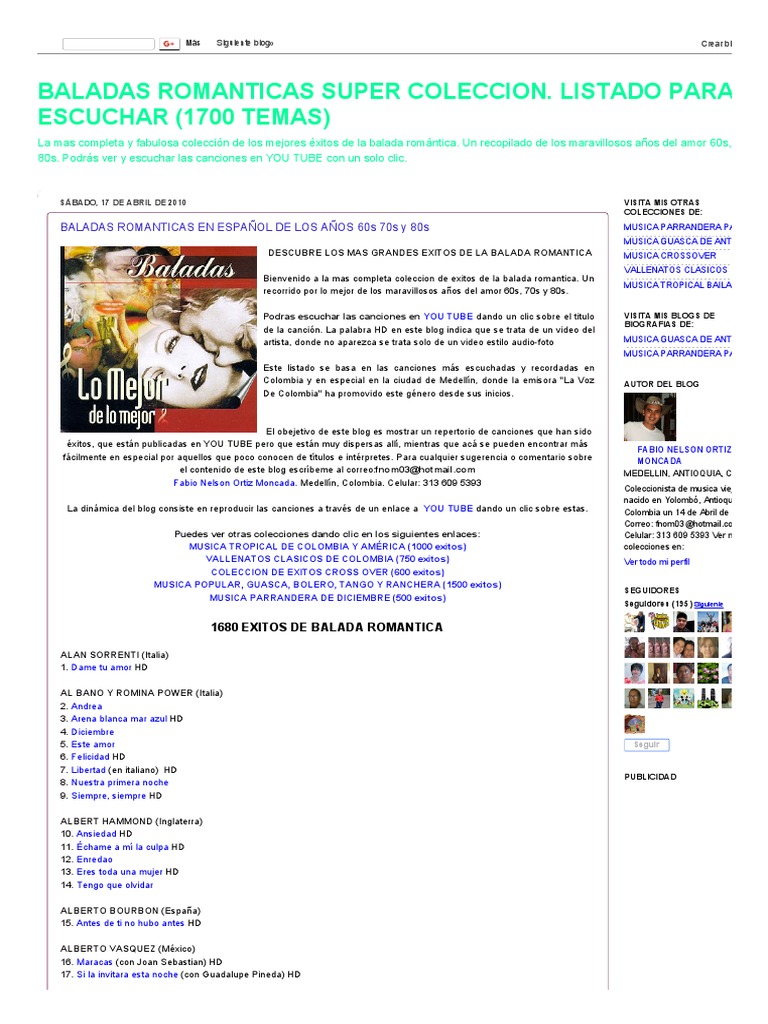 Colección de Baladas Románticas 60s-80s | PDF | Blog | Músicos