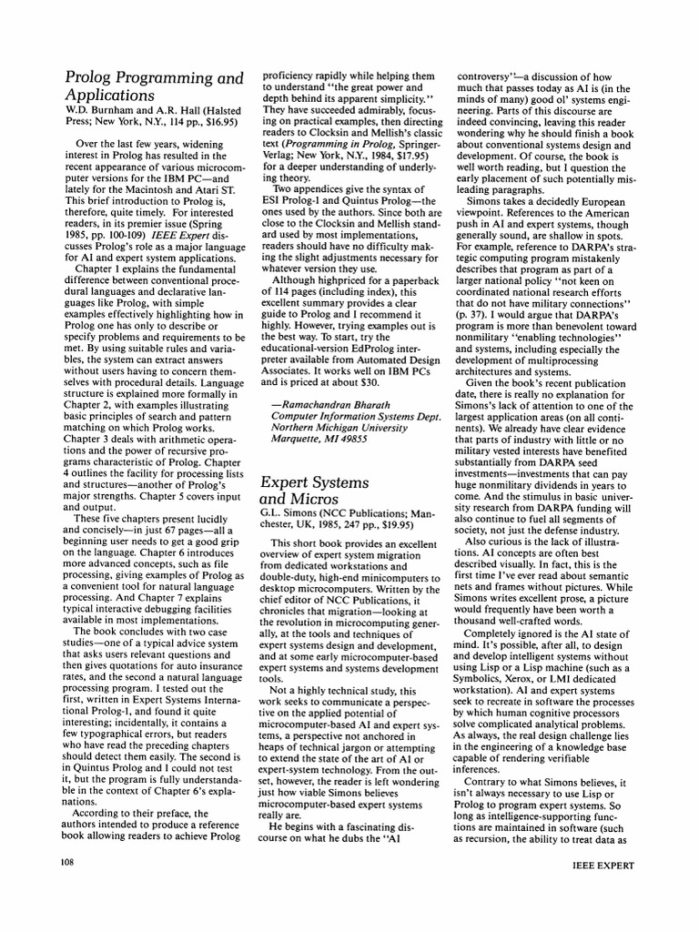 Programming Applications: Prolog | PDF | Artificial Intelligence | Intelligence (AI) & Semantics