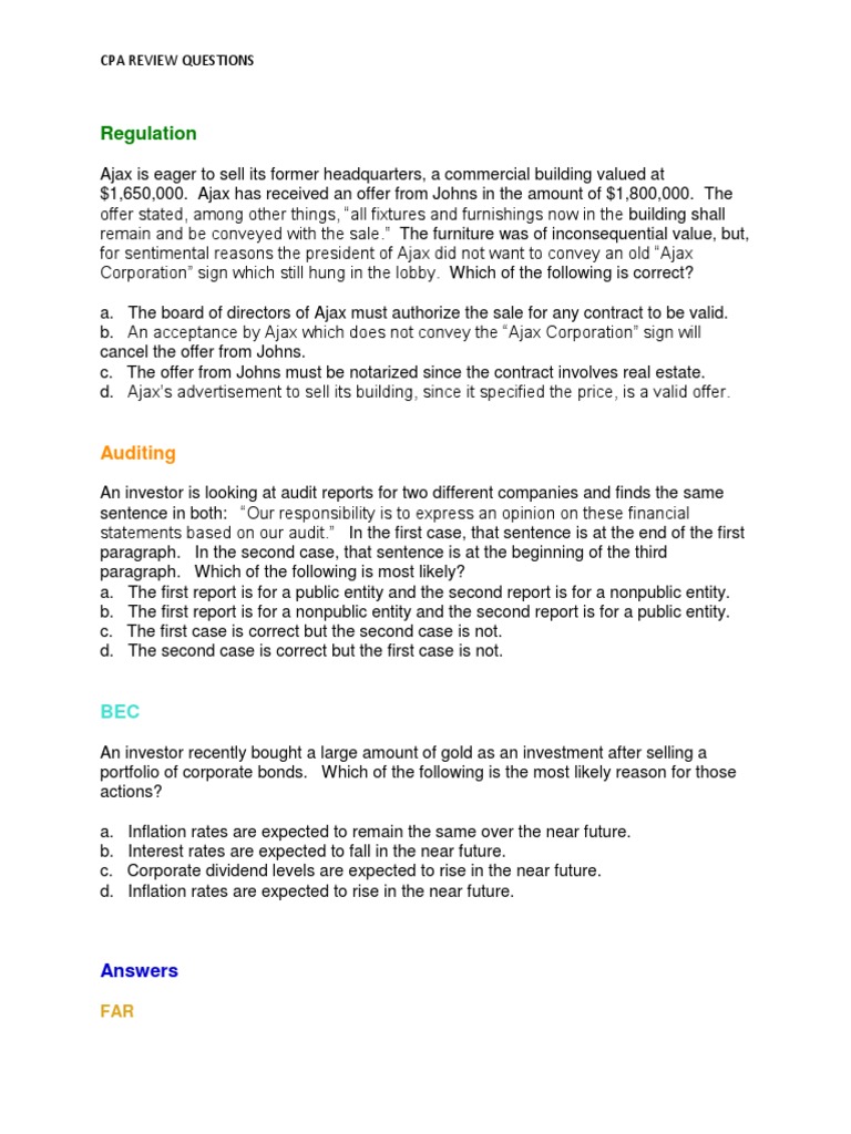 CPA Exam Review Questions Overview | PDF | Preferred Stock | Stocks
