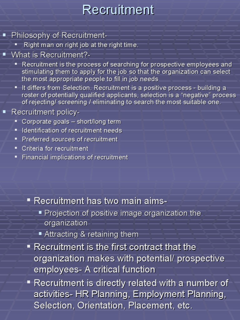 Philosophy of Recruitment-What Is Recruitment? | PDF | Recruitment ...