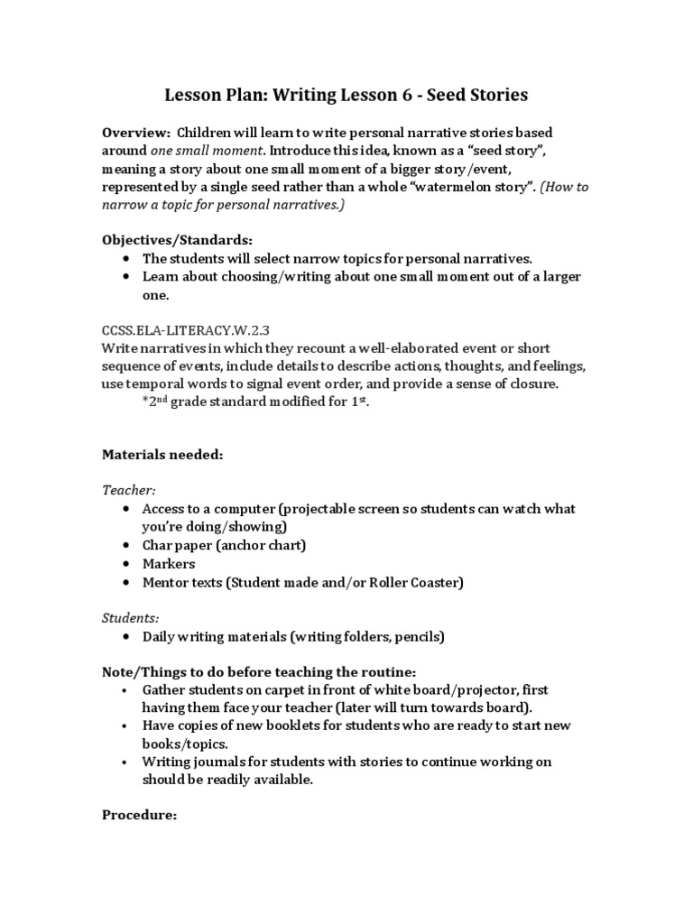 Seed Story Lesson Plan | PDF | Narrative | Lesson Plan