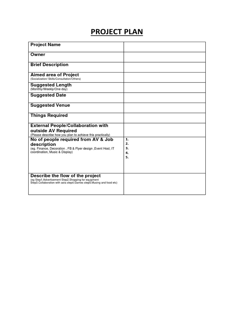 Project Plan: (Monthly/Weekly/One Day) | PDF