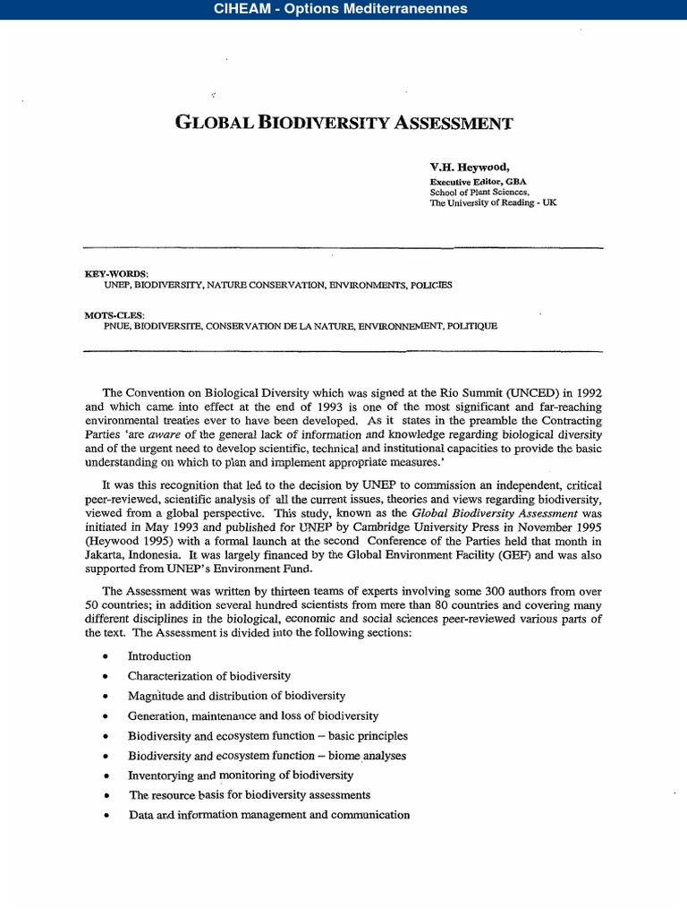 Global Biodiversity Assessment Overview | PDF | Biodiversity | Habitat ...