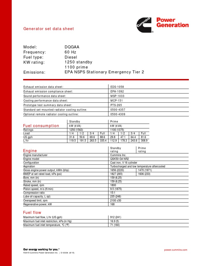 Generator Set Data Sheet Dqgaa | PDF | Radiator | Engines