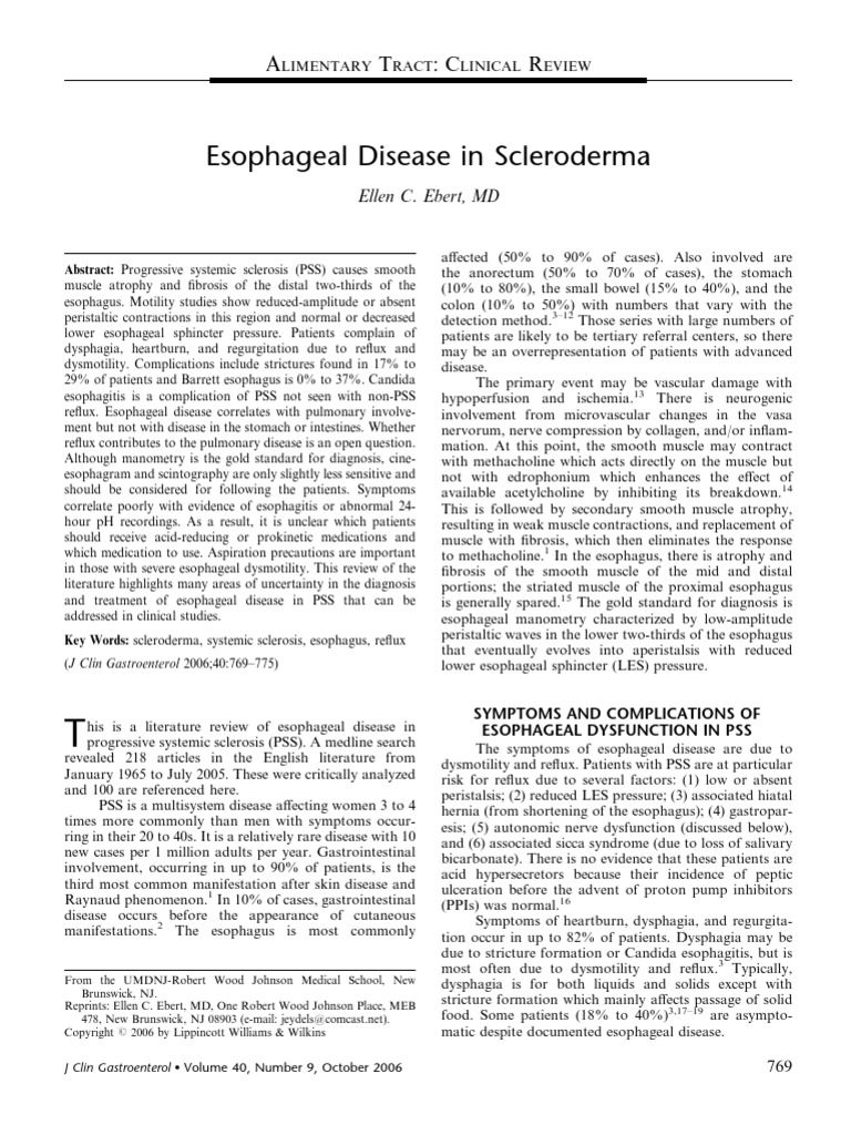 Esophageal Disease in Scleroderma: A T: C R | PDF | Gastroesophageal ...