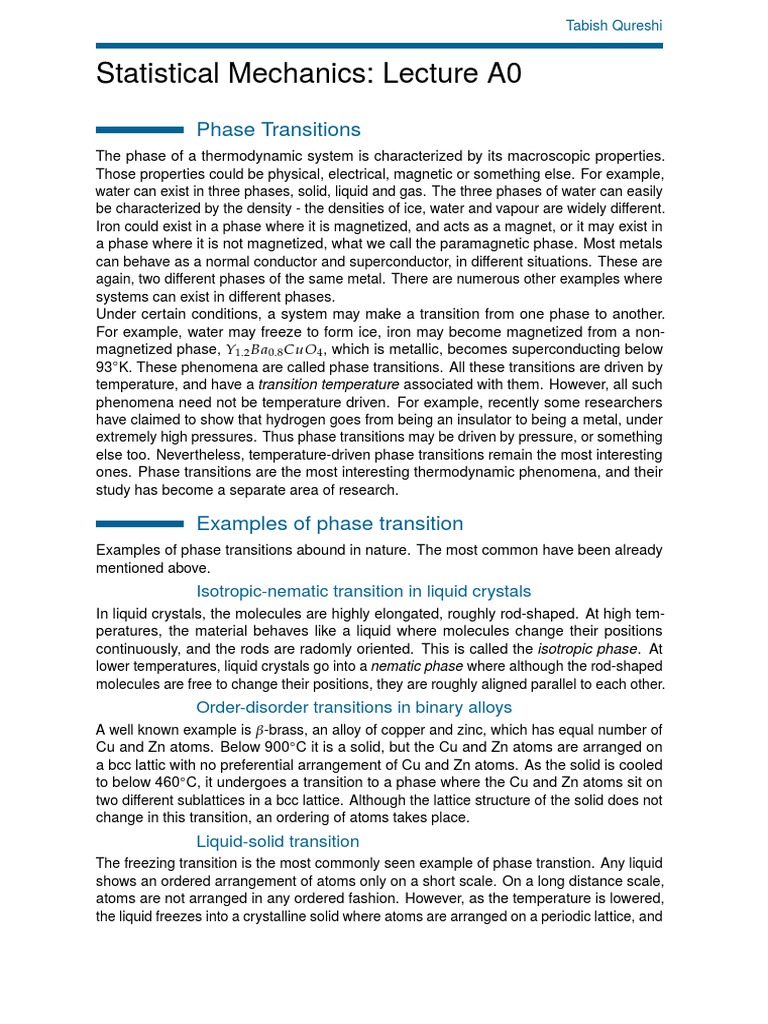 Statistical Mechanics: Phase Transitions | PDF | Phase Transition ...