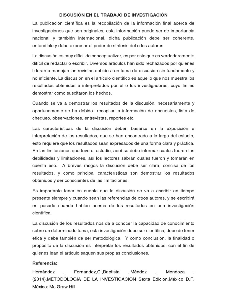 Discusión en El Trabajo de Investigación | PDF | Crecimiento personal y ...