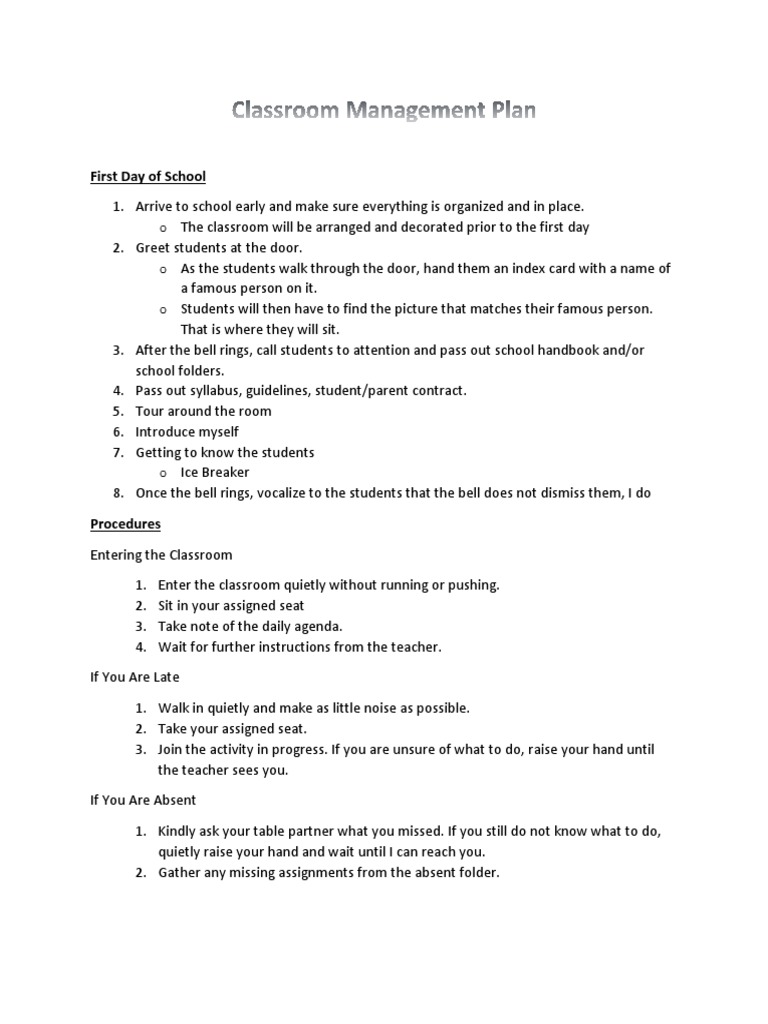 Classroom Management Plan | PDF | Classroom Management | Classroom
