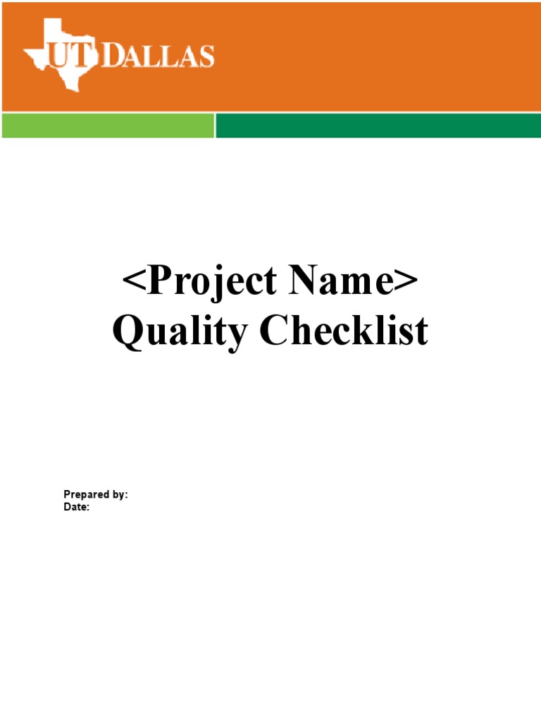 Quality Checklist: Prepared By: Date | PDF | Verification And ...