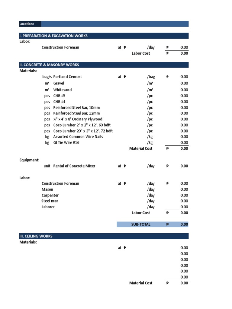 PM BOQ Construction Material Estimate Sheet | PDF