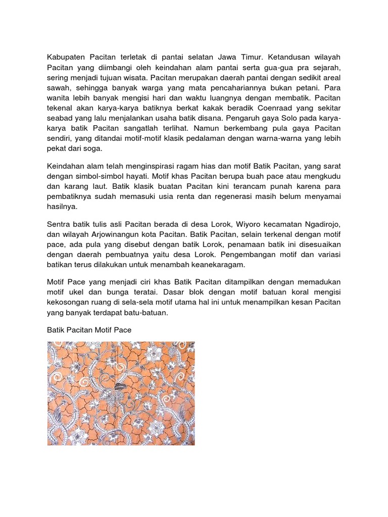 Motif Khas Batik Pacitan dan Perkembangannya | PDF