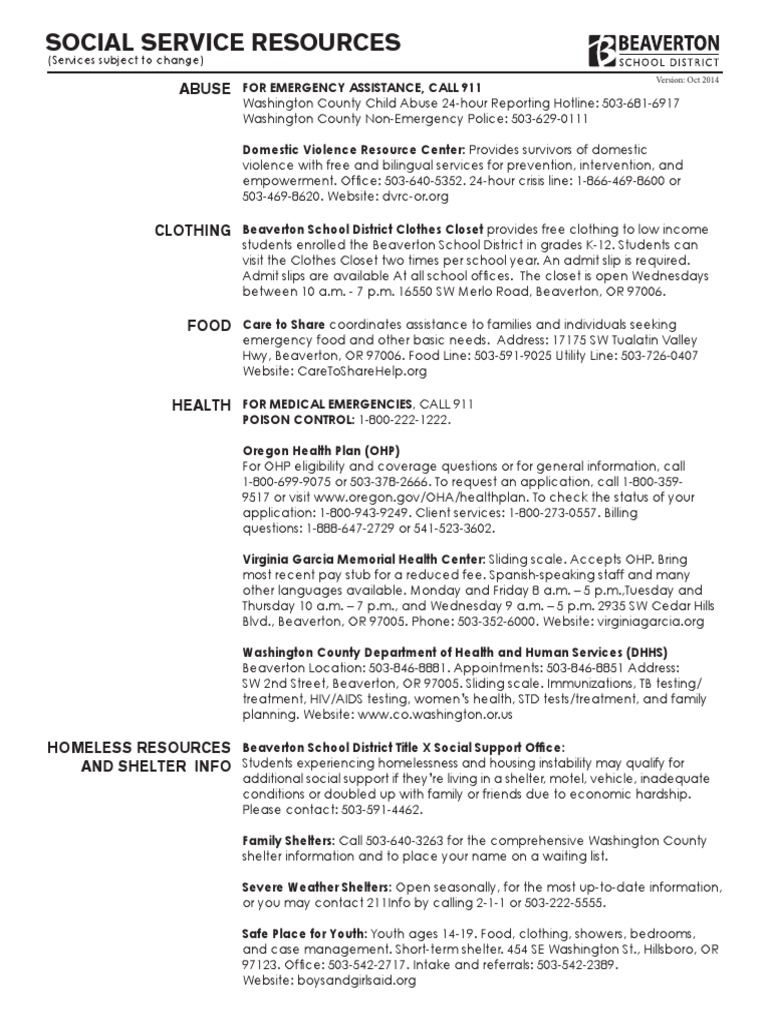 Social Service Resources | PDF | Homelessness | Wellness
