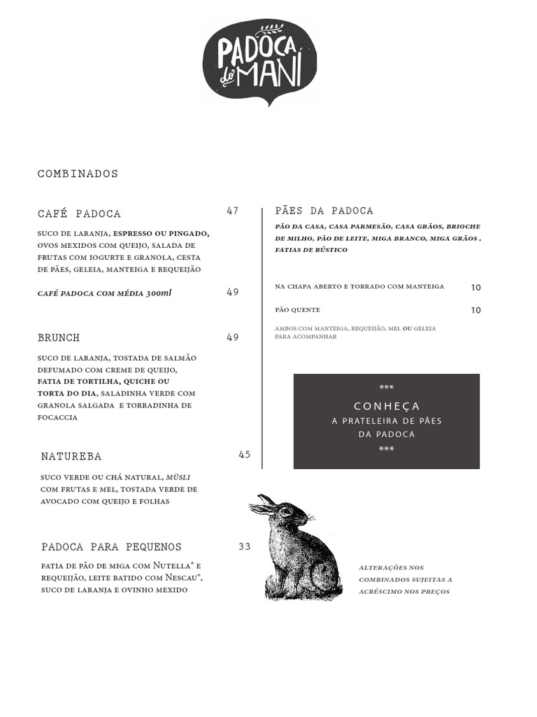 Padoca Menu | PDF | Queijo | Culinária