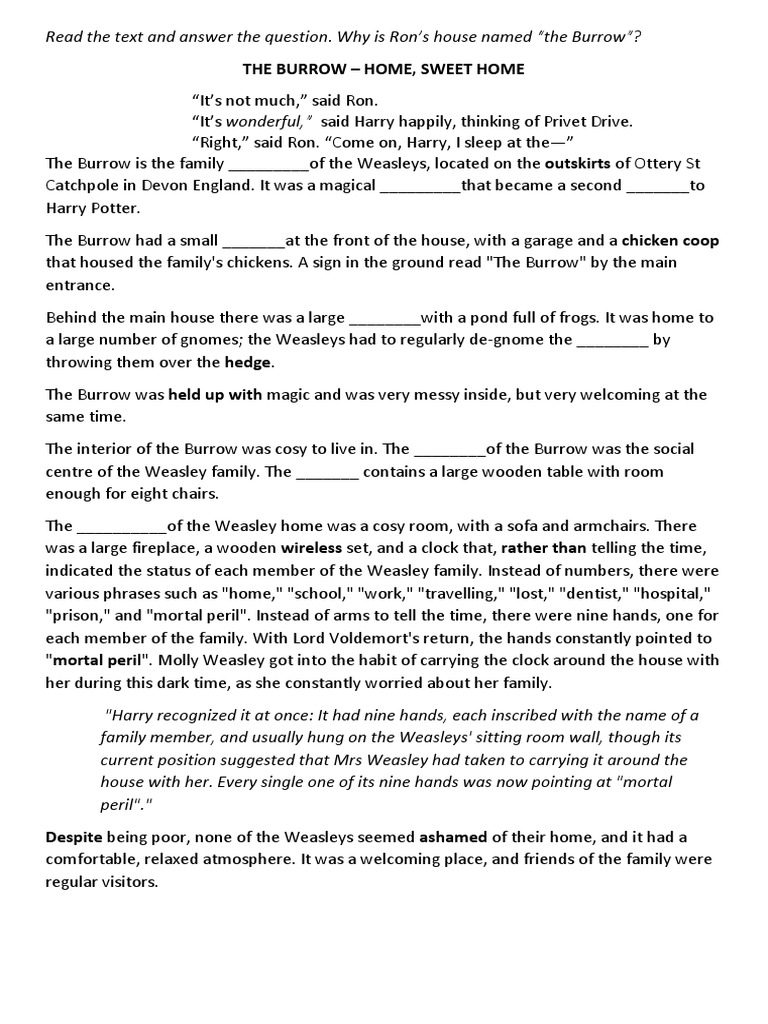 The Burrow Worksheet | Download Free PDF | Contemporary Fantasy Novels ...