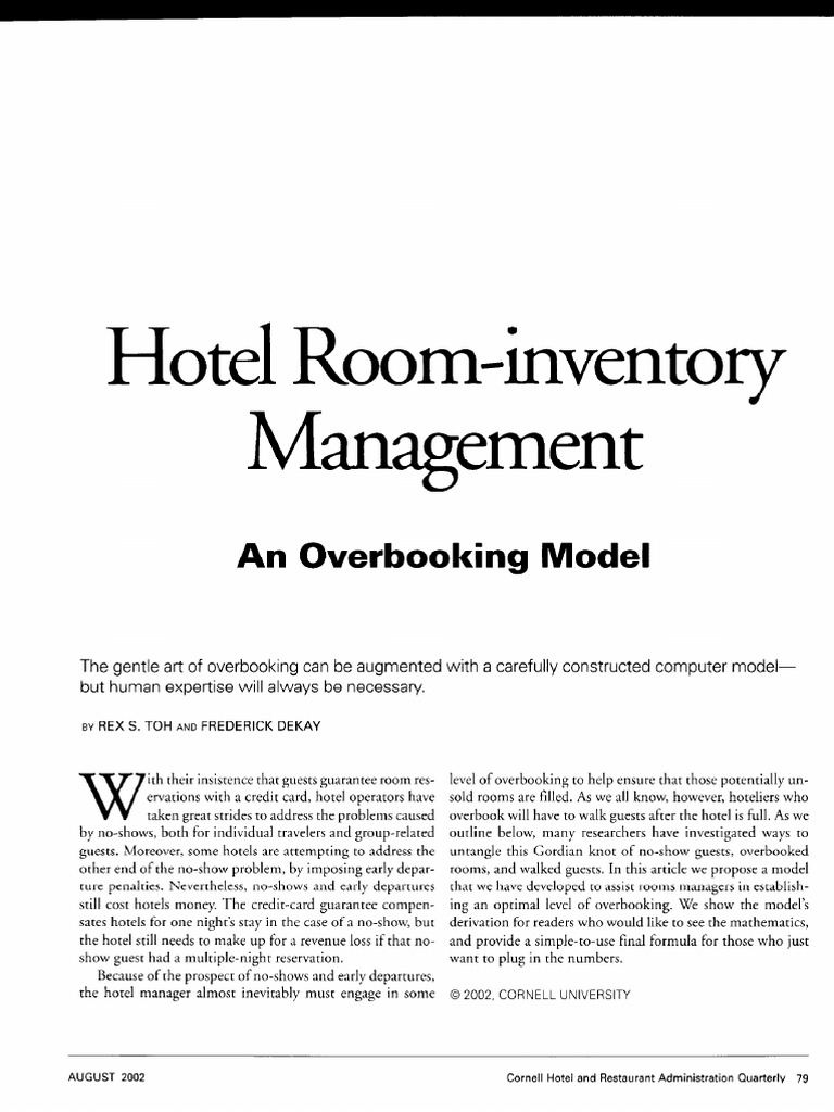 Hotel Room-Inventory Management - An Overbooking Model | PDF | Normal ...