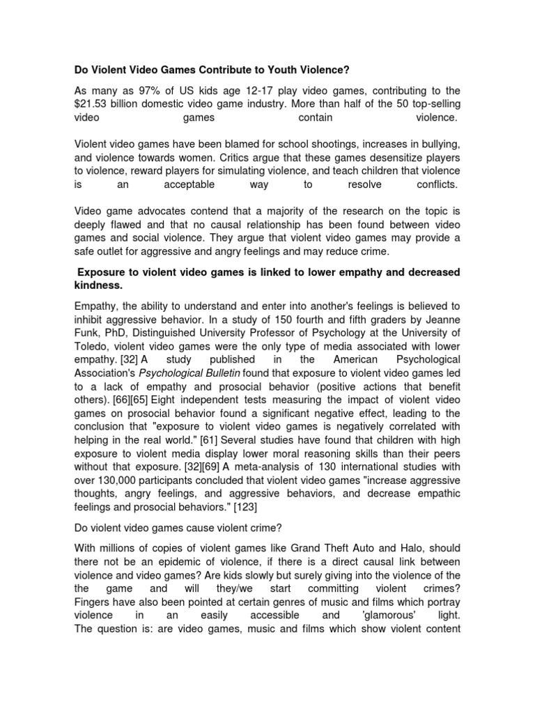 Do Violent Video Games Contribute to Youth Violence? Analyzing the ...