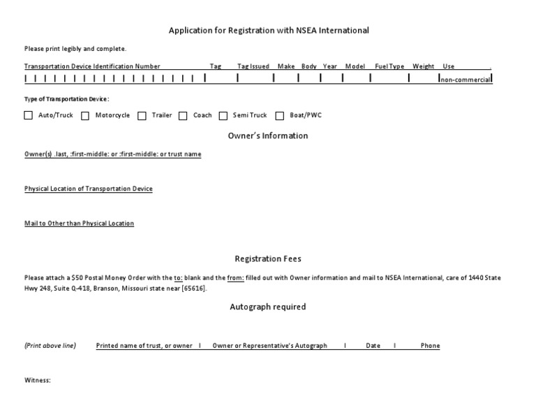 NSEA Car Registration Form | PDF