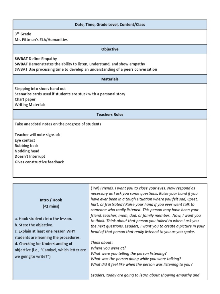 Habits of Mind Lesson Plan | PDF | Empathy | Lesson Plan