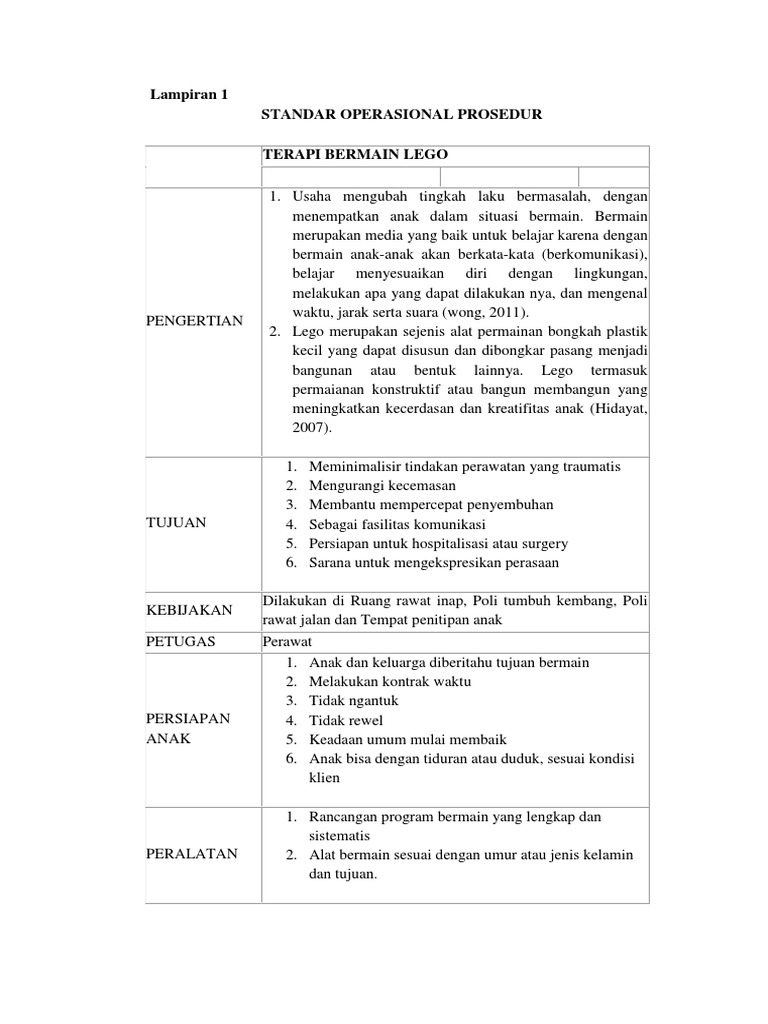 Sop Terapi Bermain Lego | PDF | Pengembangan Diri