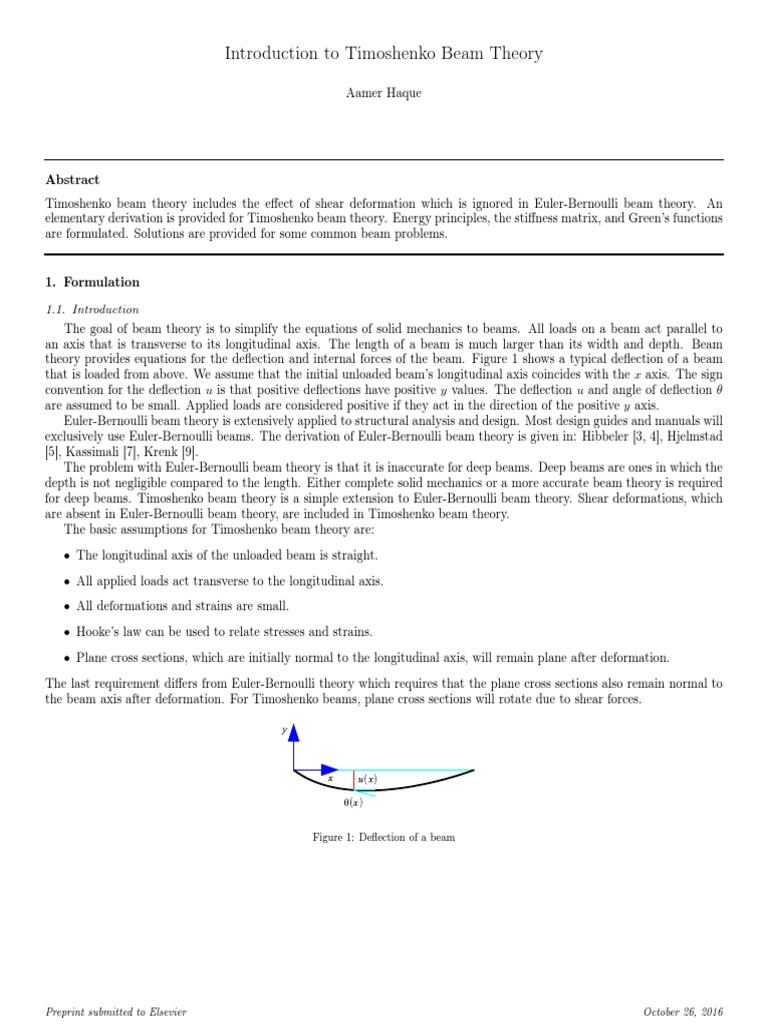 An Introduction to Timoshenko Beam Theory: Deriving the Governing ...
