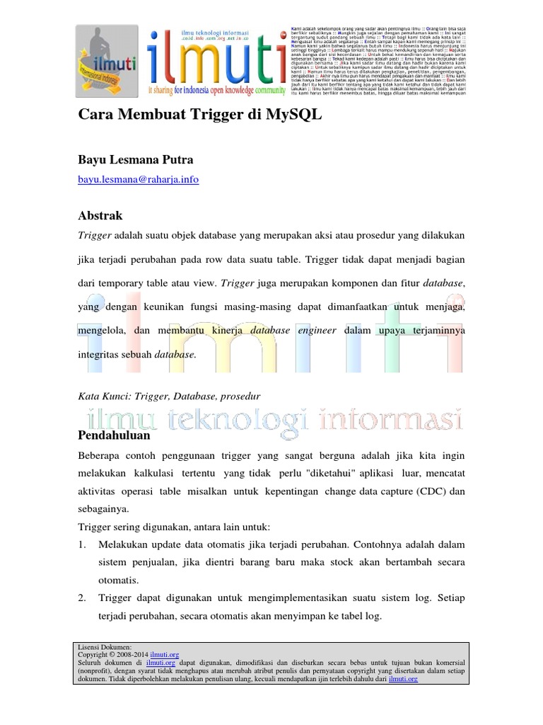 Cara Membuat Trigger Di MySQL | PDF