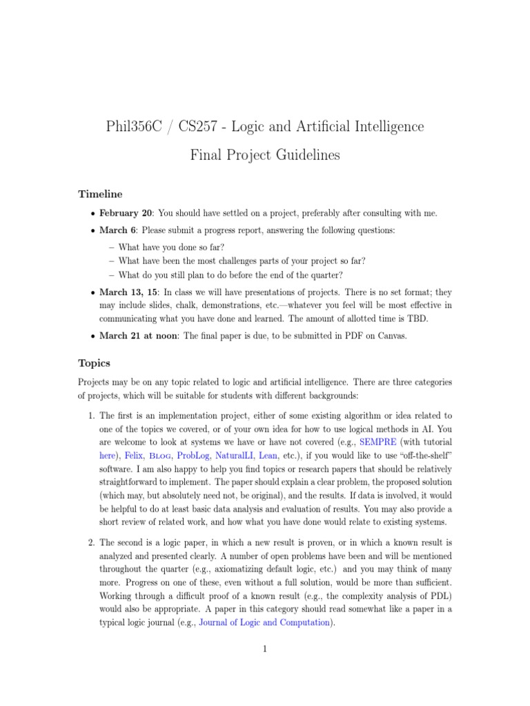 Final Project Guidelines PDF | PDF | Logic | Artificial Intelligence