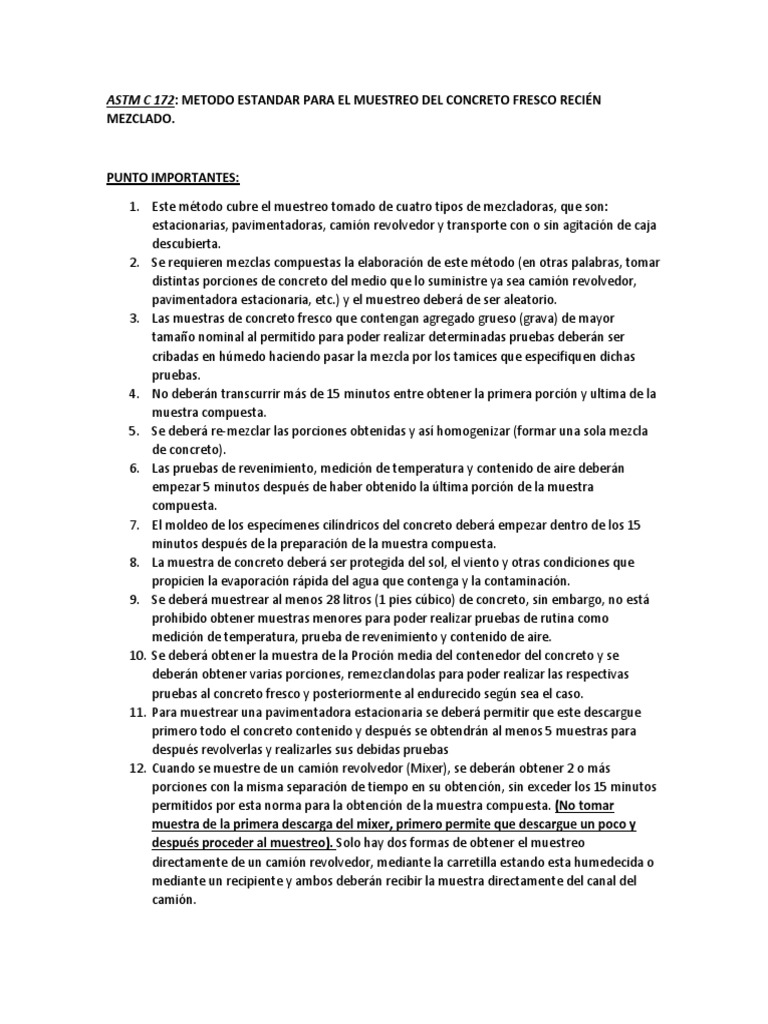 ASTM C 172 Resumen | PDF | Muestreo (Estadísticas) | Naturaleza