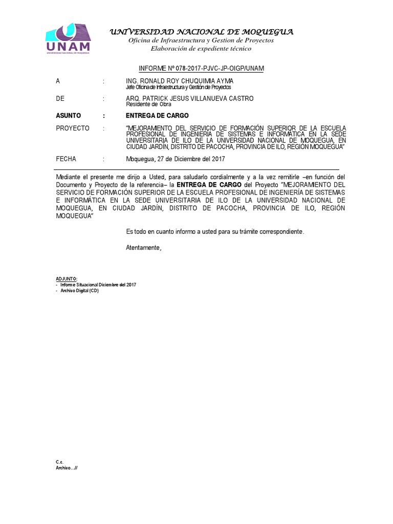 Informe 078 Entrega Cargo Sistemas | PDF | Ciencia y Tecnología | Science