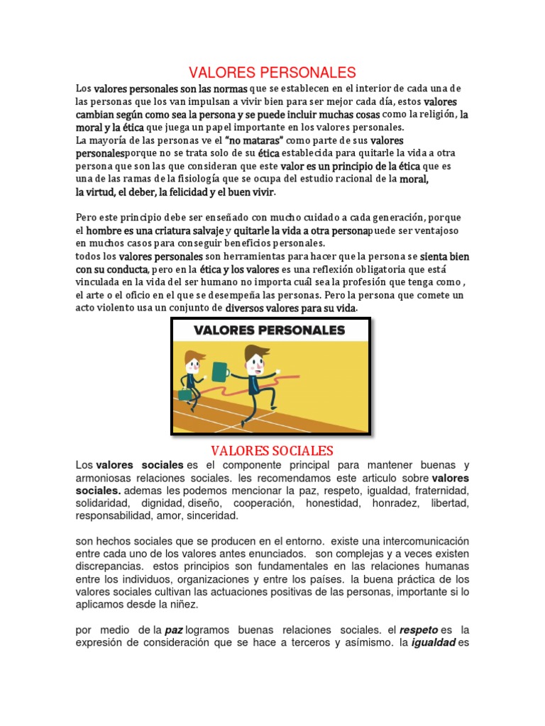 Valores personales y su importancia en la construcción de un proyecto de vida | PDF ...