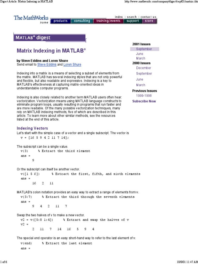 Matrix Indexing in Mat Lab | PDF | Faq | Matlab