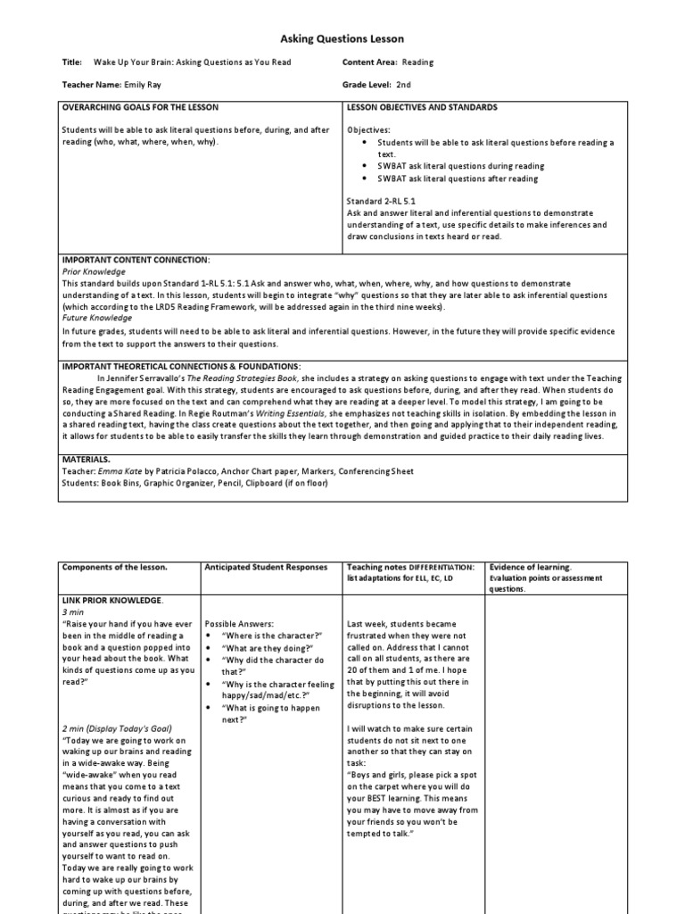 Asking Questions Lesson | PDF | Reading (Process) | Question