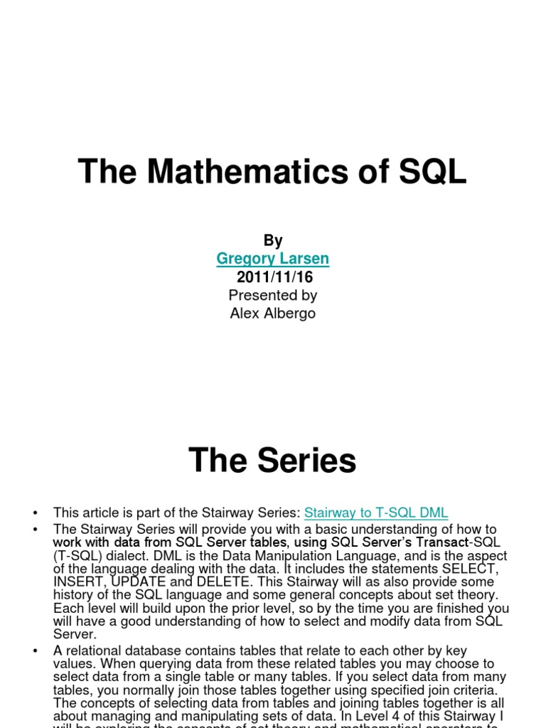 The Mathematics Of Sql Pdf Pdf Relational Database Table Database