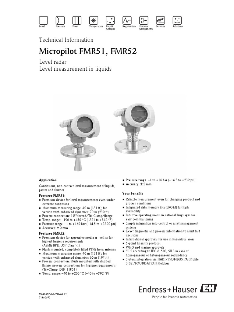 Micropilot FMR51 FMR52 TI | PDF | Direct Current | Radar