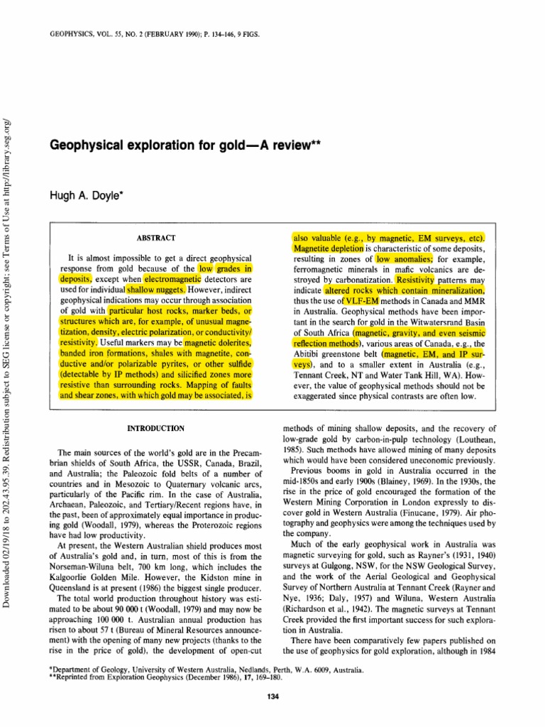 Geophysical Exploration For Gold | PDF | Geophysics | Geology