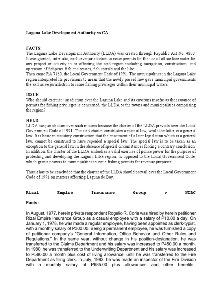 Laguna Lake Development Authority Vs CA | PDF | Employment | Statutory ...