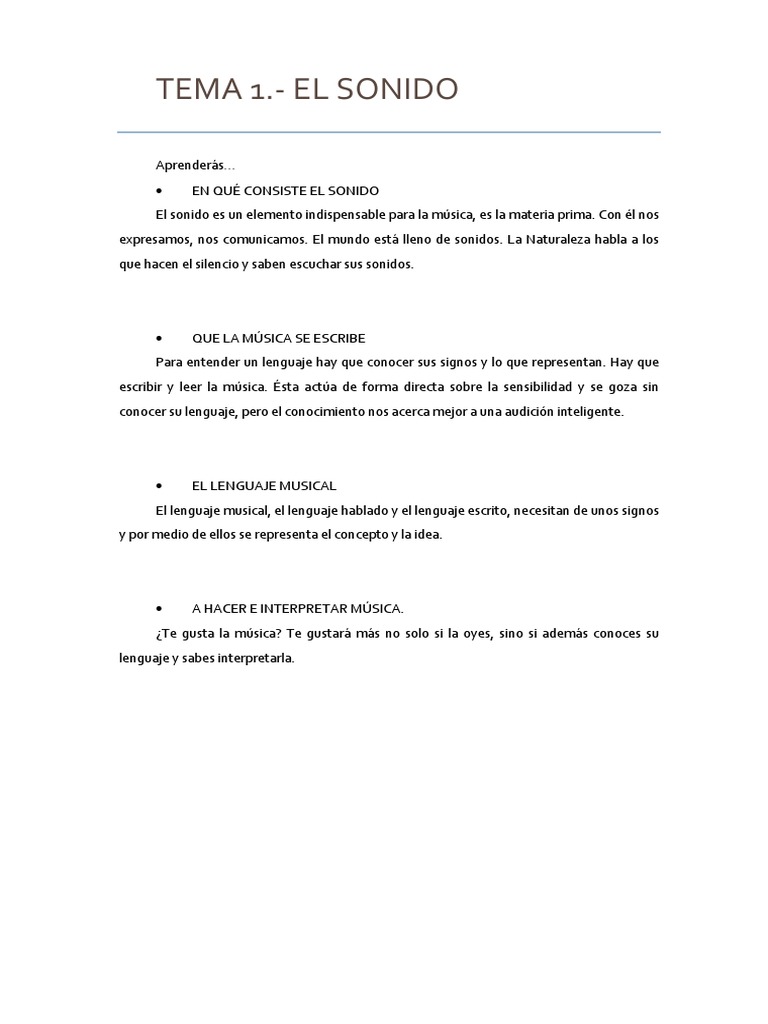 1º ESO Tema 1 Musica | PDF | Escala (música) | Clave