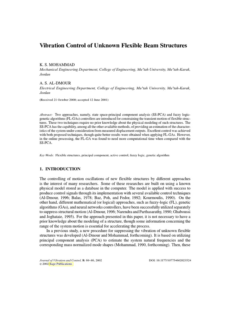 Vibration Control of Unknown Flexible Beam Structures | PDF | Eigenvalues And Eigenvectors ...