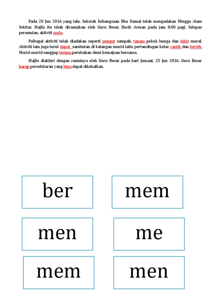 Aktiviti Imbuhan Awalan Akhiran | PDF
