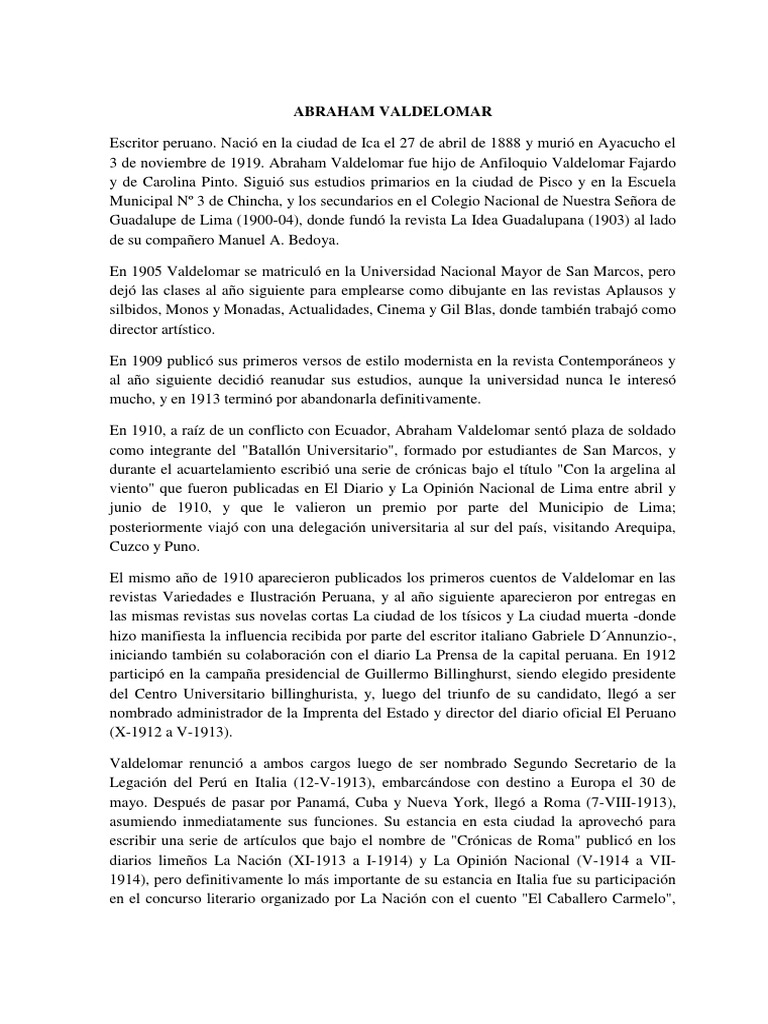 Abraham Valdelomar | PDF | Ficción general