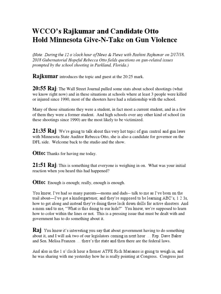 WCCO's Roshini Rajkumar Interview With Rebecca Otto | PDF | National ...