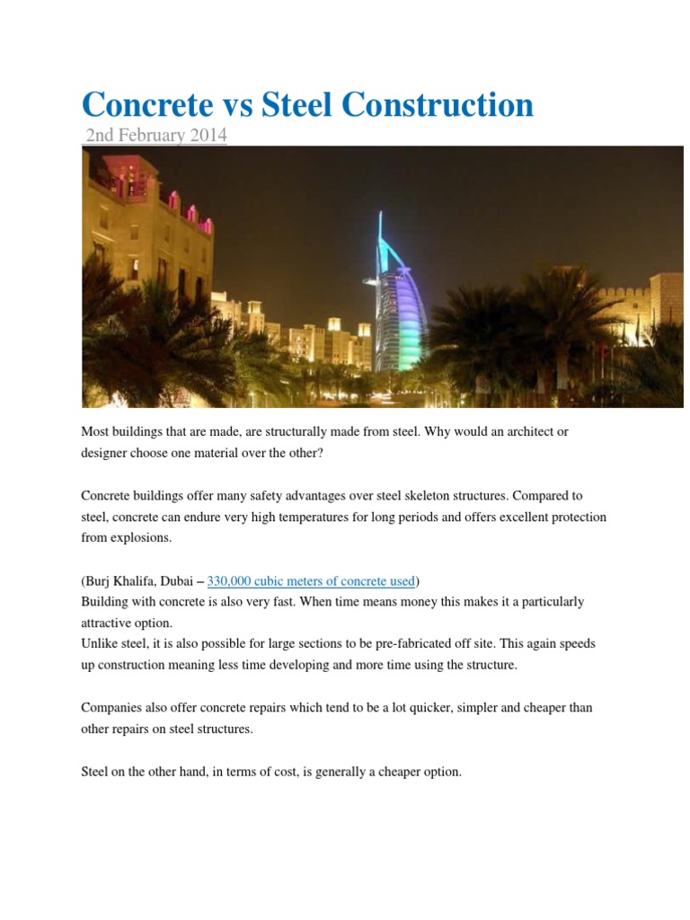 Concrete Vs Steel Construction | PDF | Reinforced Concrete | Concrete