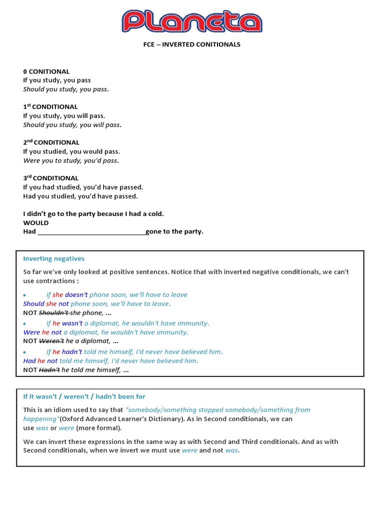 FCE - Inverted Conditionals | PDF | Language Arts & Discipline ...