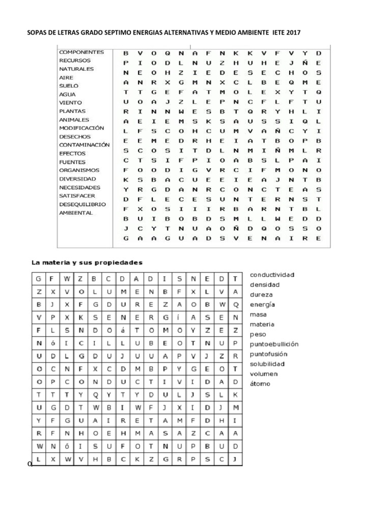 Sopas de Letras Grado Sexto Energias Alternativas y Medio Ambiente | PDF
