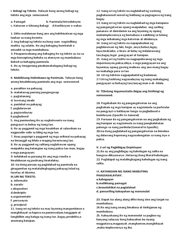 Quiz Uri NG Teksto | PDF