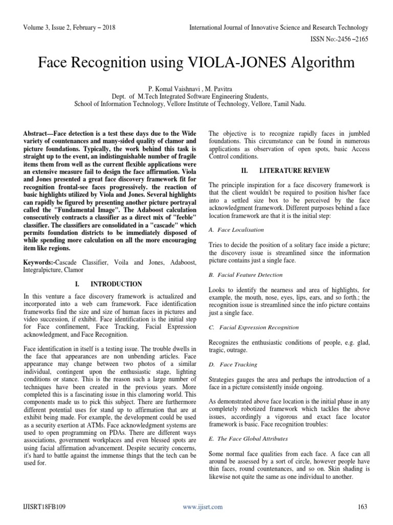 Face Recognition Using VIOLA Jones Algorithm | PDF | Face | Cognitive Science